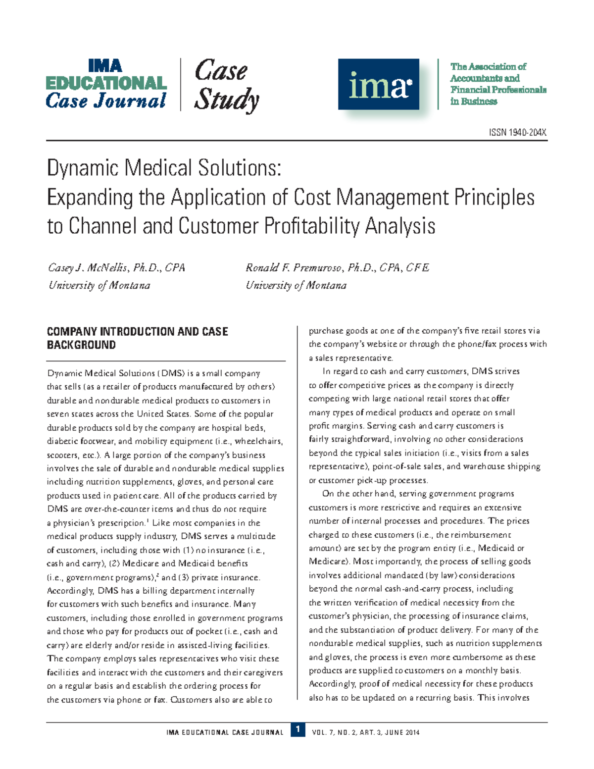 Dynamic Medical Solutions Case Study on Cost Management (CS-PDF) - Studocu