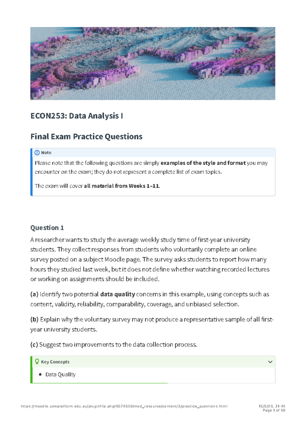 ECON253: Data Analysis I Final Exam Practice Questions Guide - Studocu