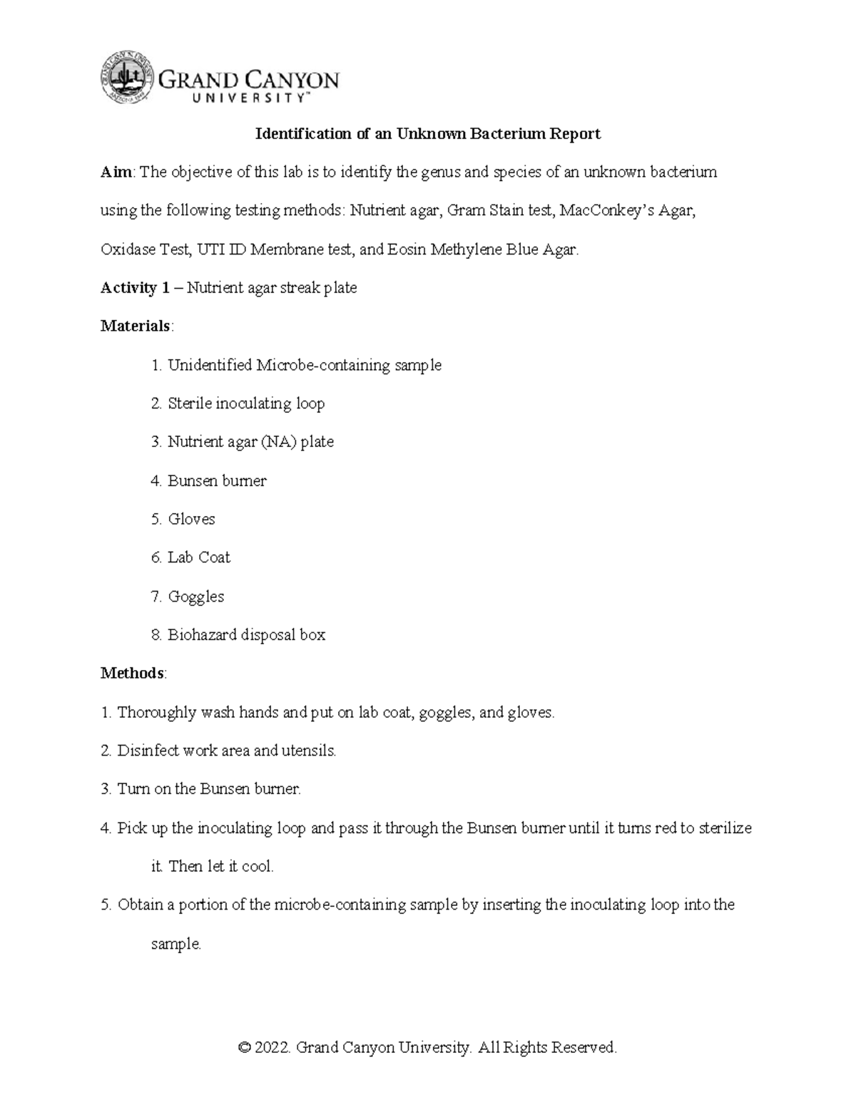Identification of Unknown Bacterium: Proteus mirabilis Report - Studocu