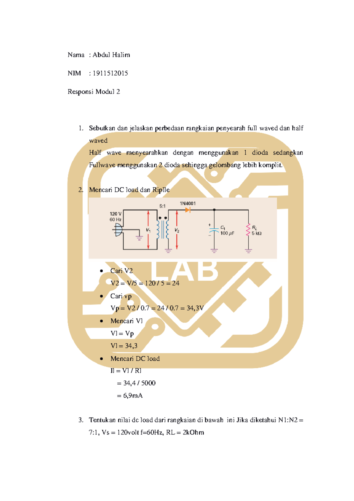 Jawaban Responsi Modul II Prak Elektronika - Nama : Abdul Halim NIM ...