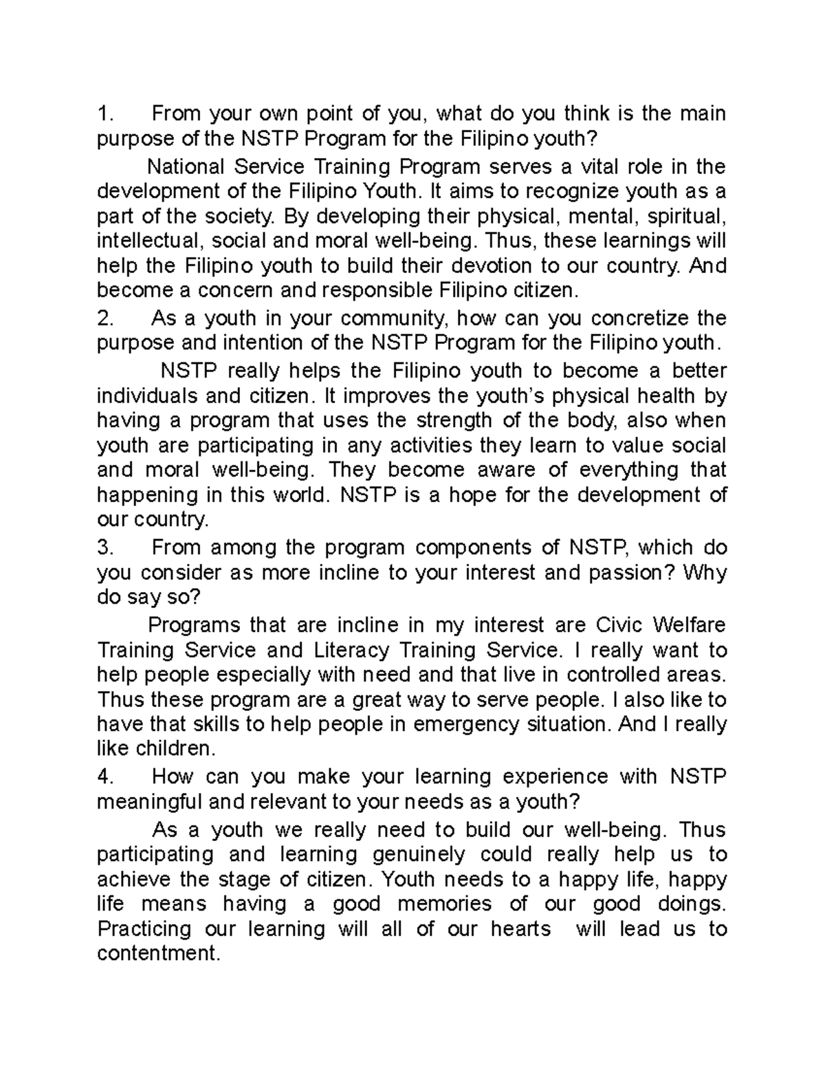 NSTP1 - Significance and Impact of the National Service Training ...