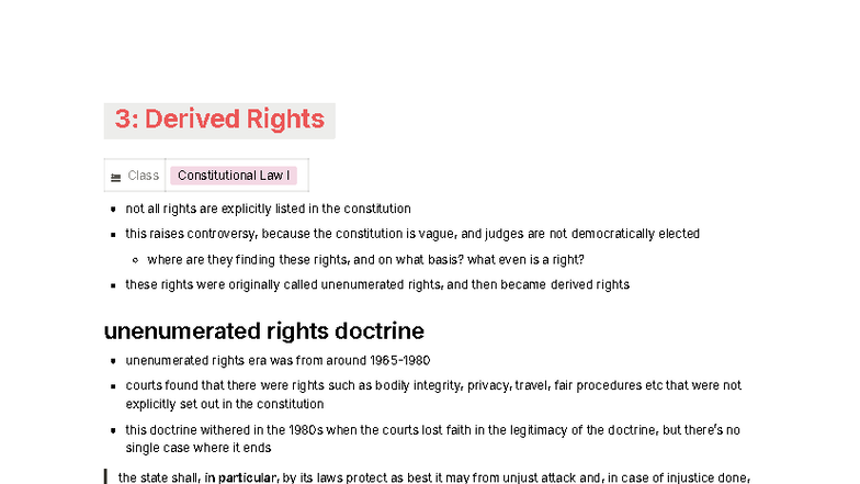 3: Derived Rights - Summary Notes for Constitutional Law I Exam - Studocu