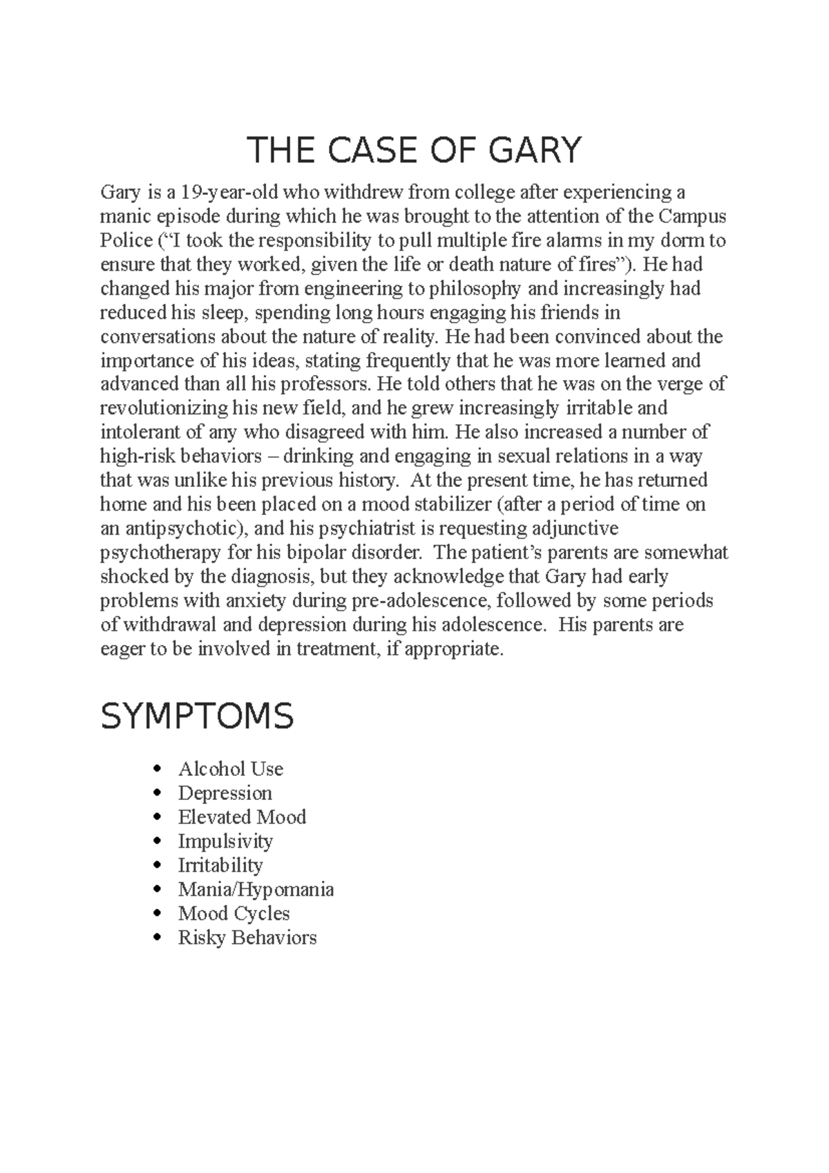 Bipolar Disorder Case Study: Gary's Manic Episode & Symptoms Analysis - Studeersnel