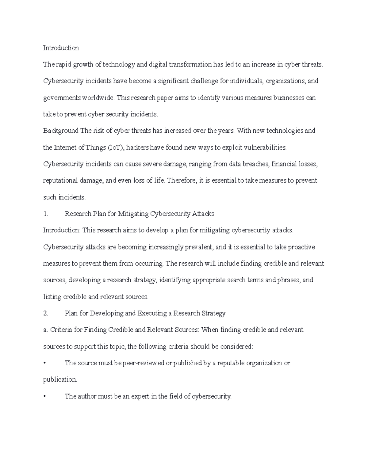 D270 Task 2 - Mitigating Cybersecurity Incidents Research Plan - Studocu