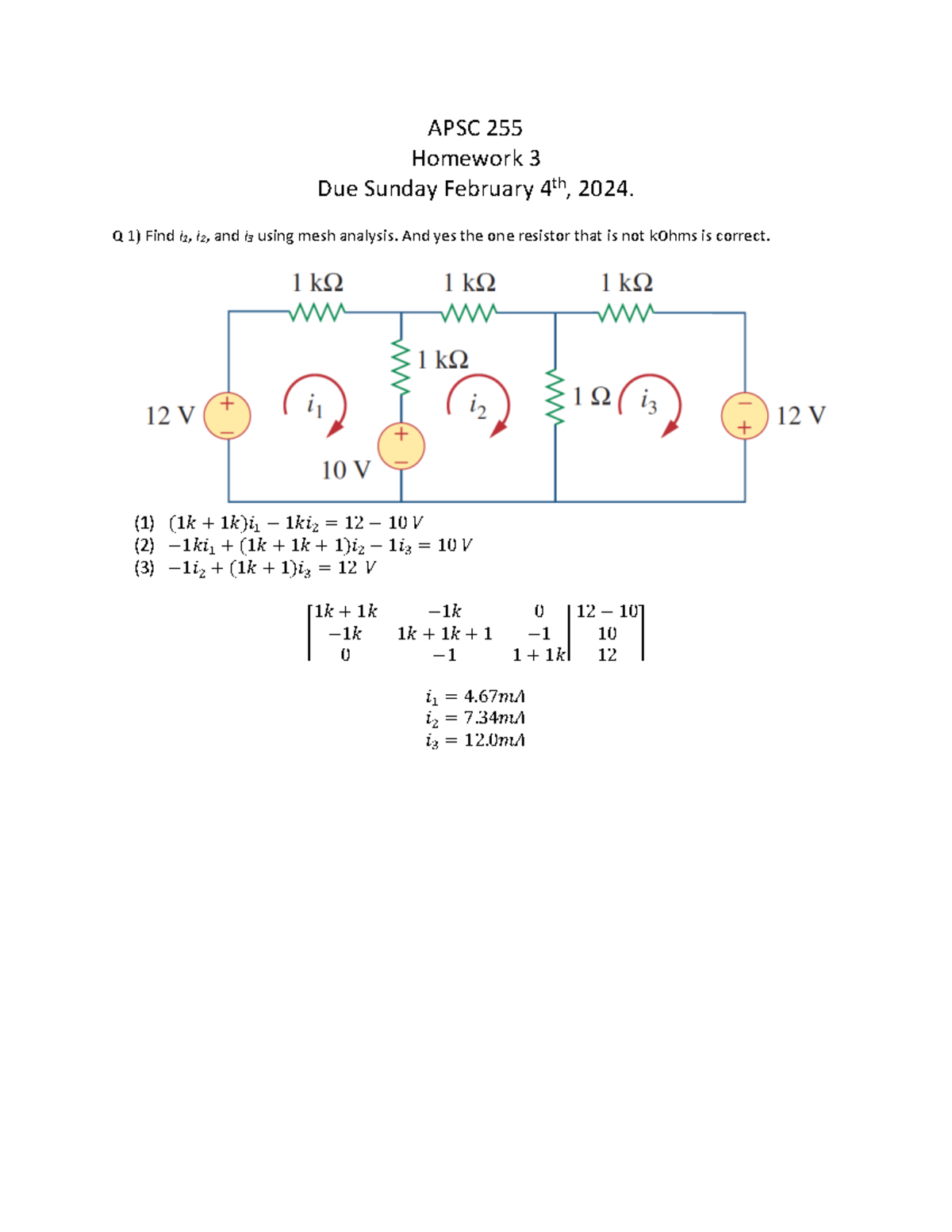 APSC 255 2024 Homework 3 Solutions: Mesh Analysis Problems - Studocu