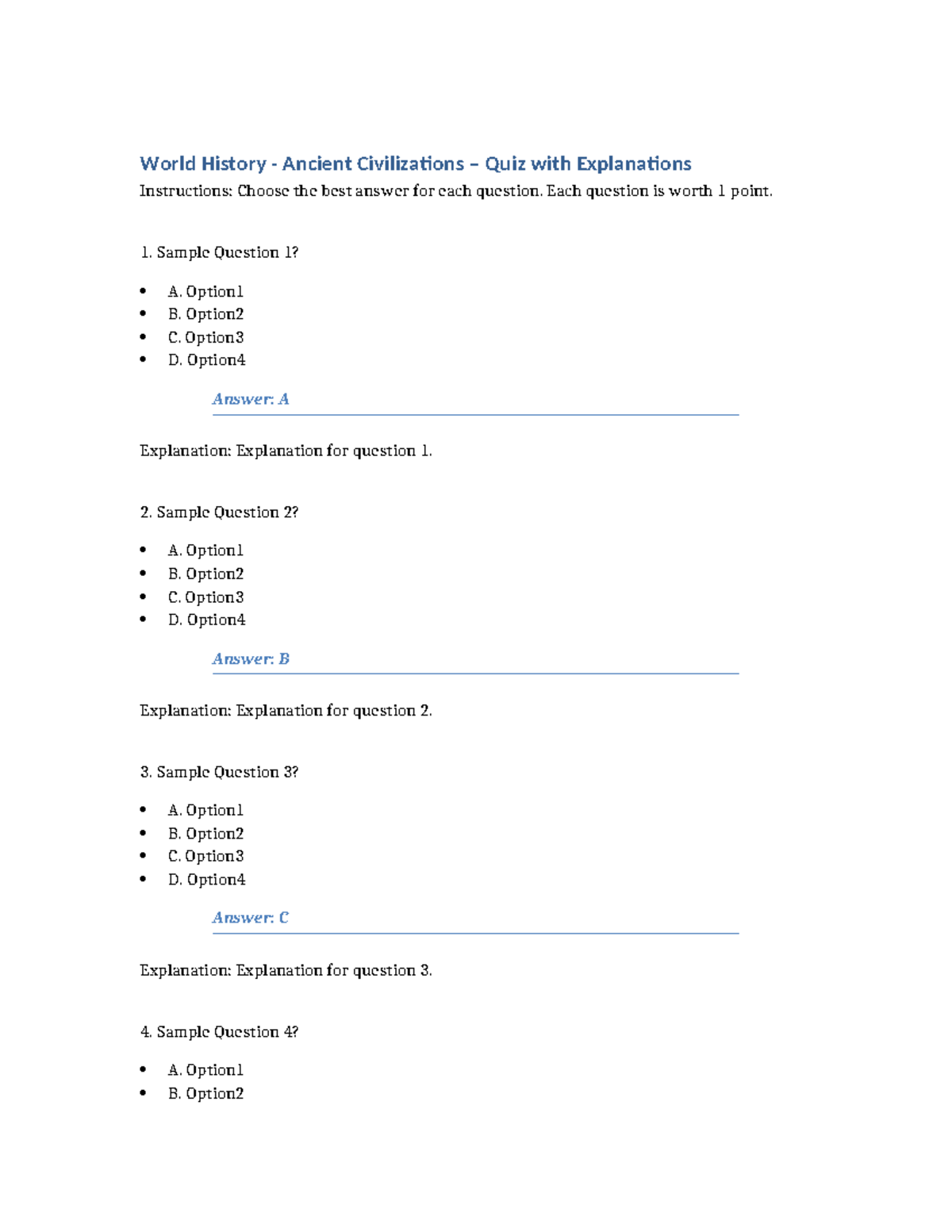 World History: Ancient Civilizations Quiz (with Explanations) - Studocu