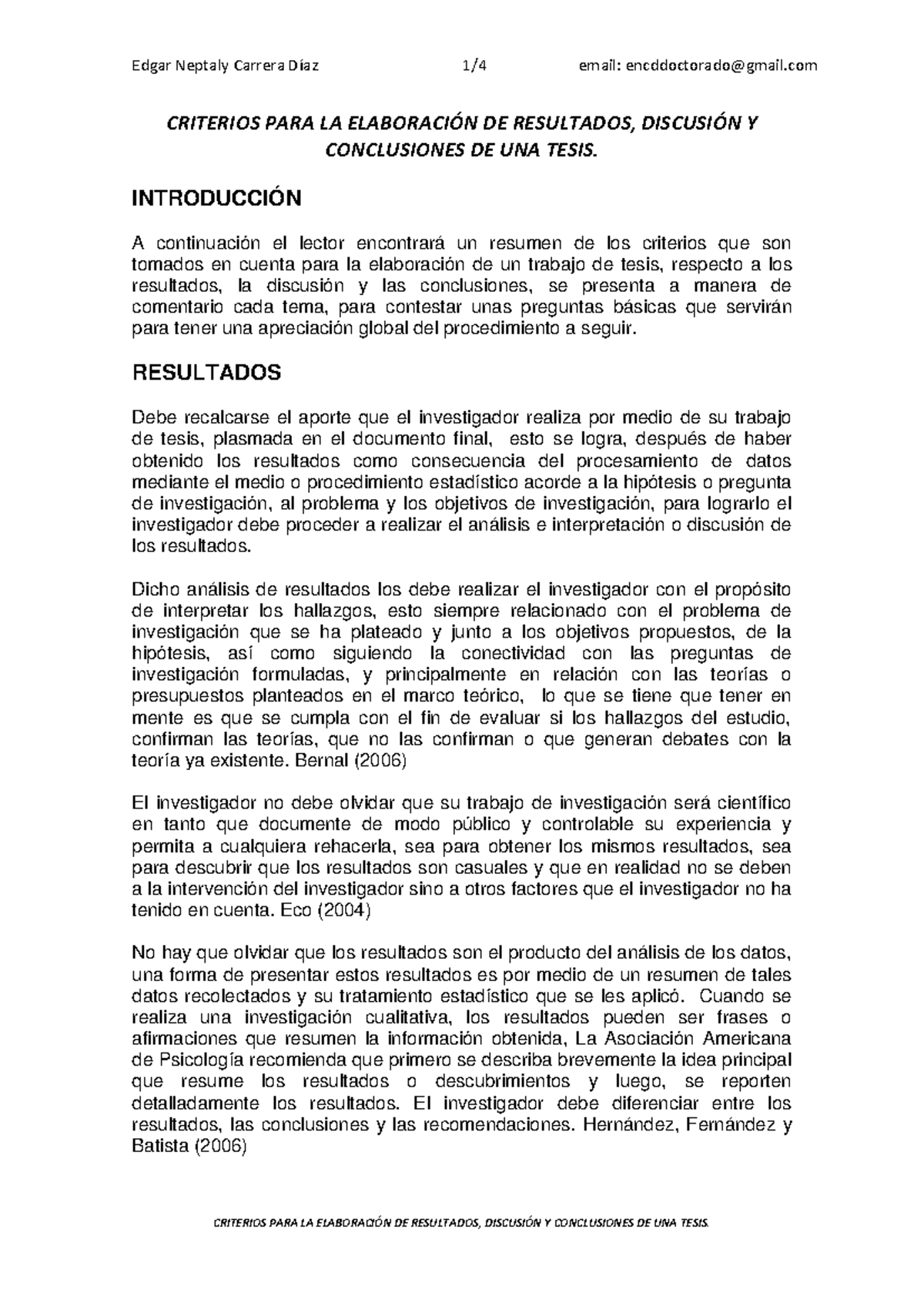 Criterios para Resultados, Discusión y Conclusiones de Tesis - Studocu