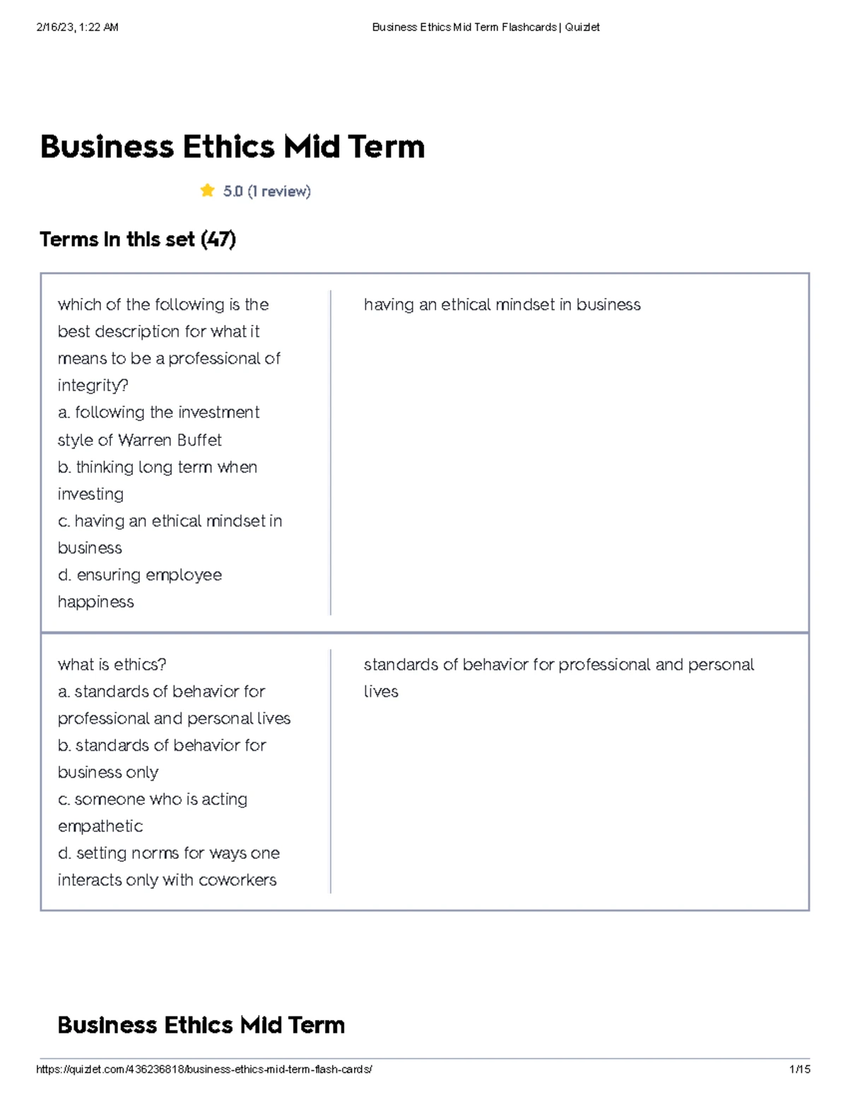 Business Ethics Quiz 1 Flashcards Quizlet - Business Ethics Quiz 1 ...