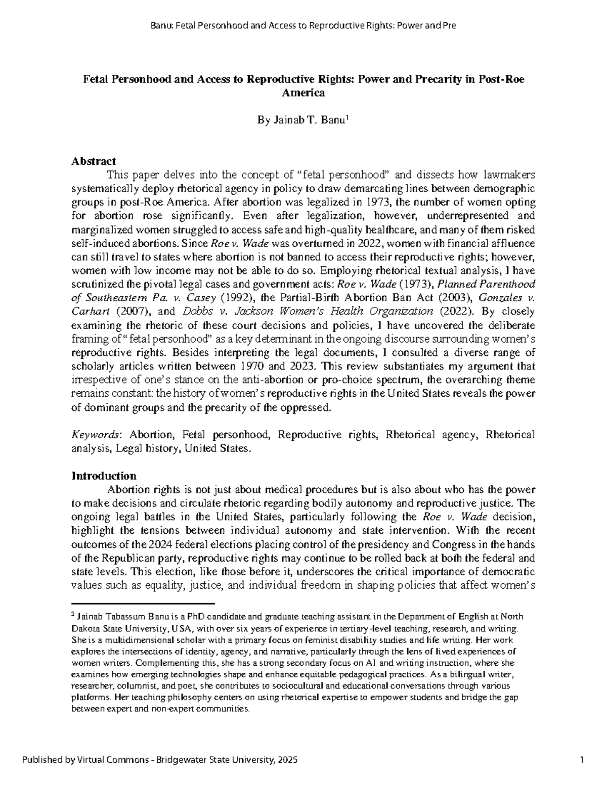 Fetal Personhood and Reproductive Rights: Rhetoric and Power in Post ...