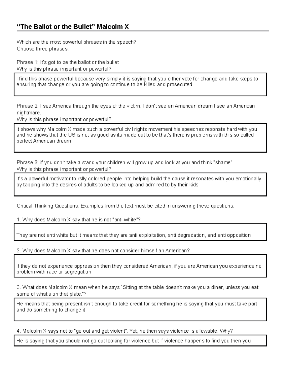 MLK Malcolm X Analysis - “The Ballot or the Bullet” Malcolm X Which are ...