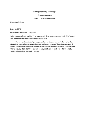 WELD 1030 Week 1 Units 1,2 & 4 - Welding and Joining Technology Unit ...