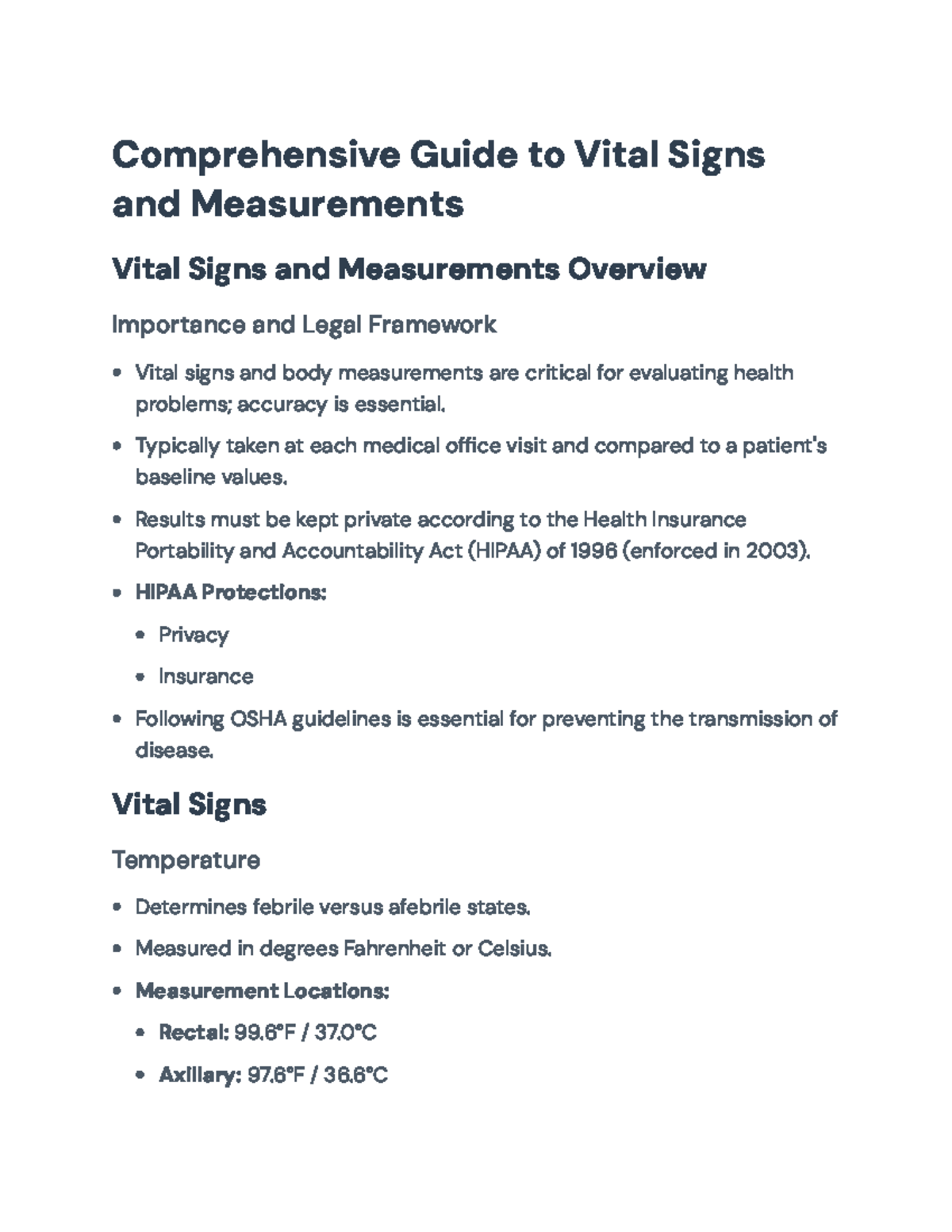 Vital Signs and Measurements Overview - Comprehensive Guide ...