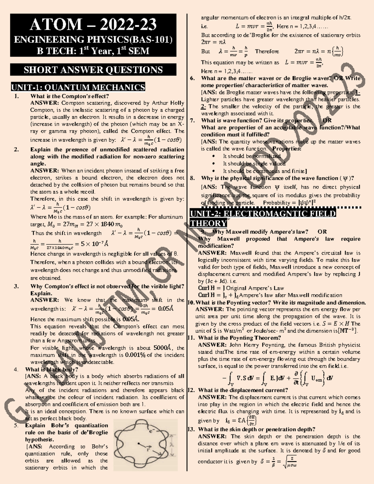 Final Exam Question Bank for Engineering Physics (BAS-101) 2022-23 ...