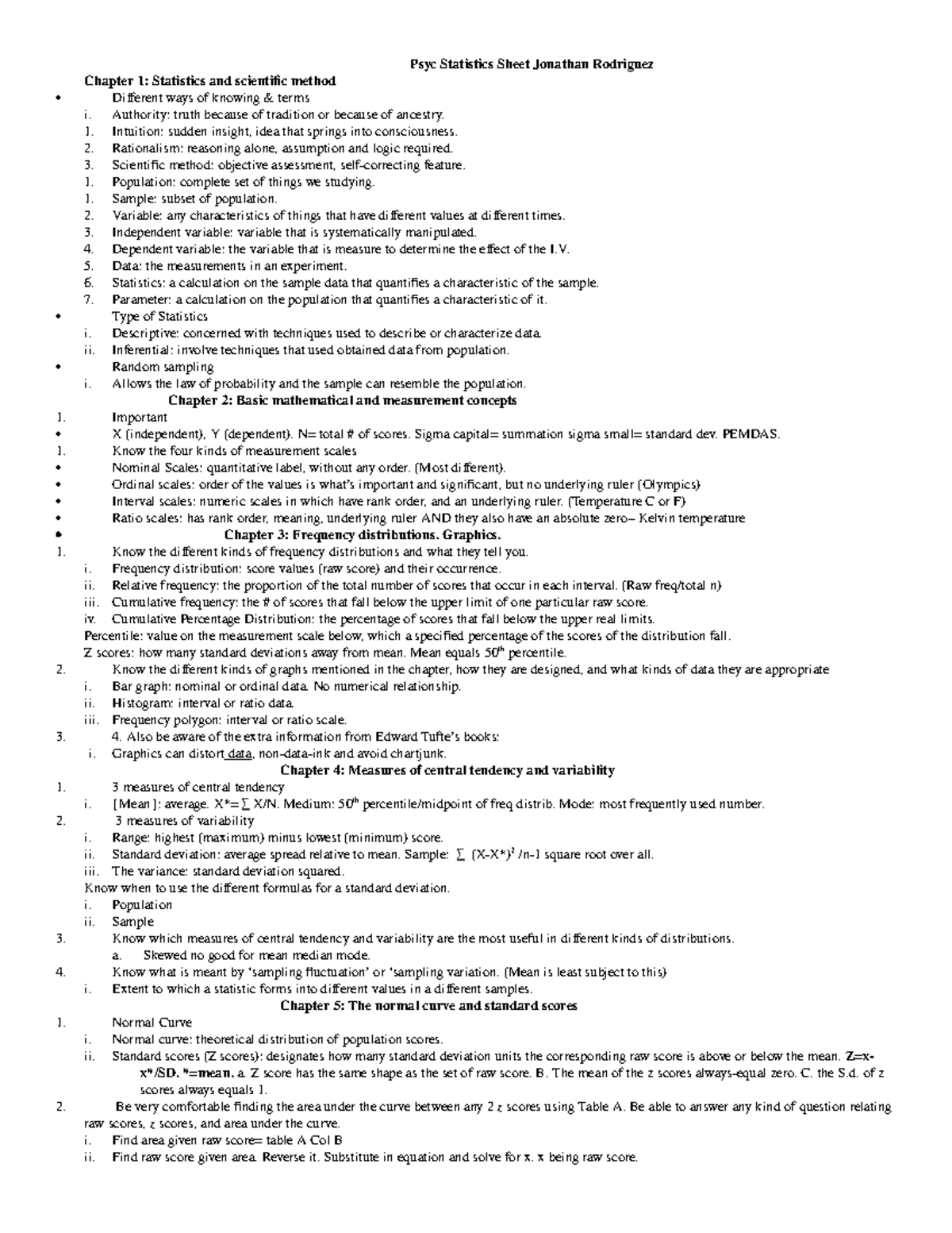 Exam 1 Cheat Sheet for PSY 101: Statistical Concepts and Methods - Studocu