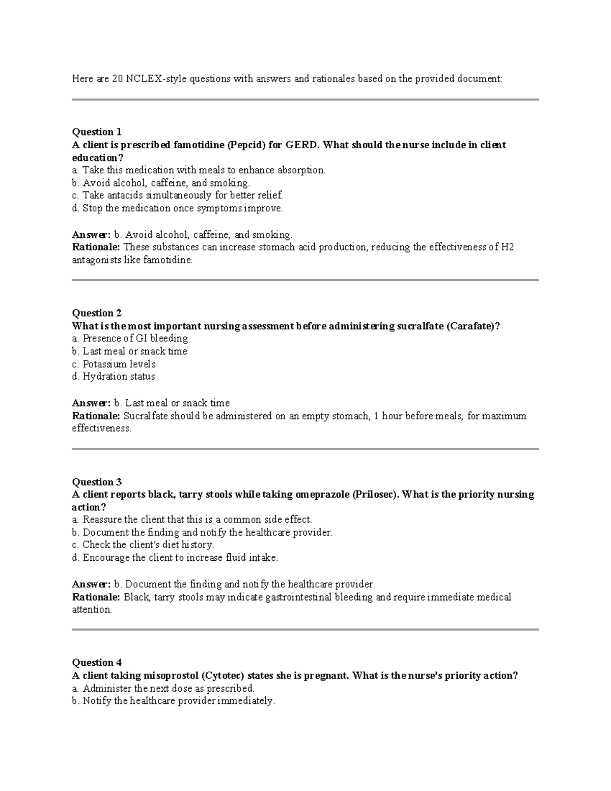 NCLEX Medication Review: GI Pharmacology Questions & Answers - Studocu