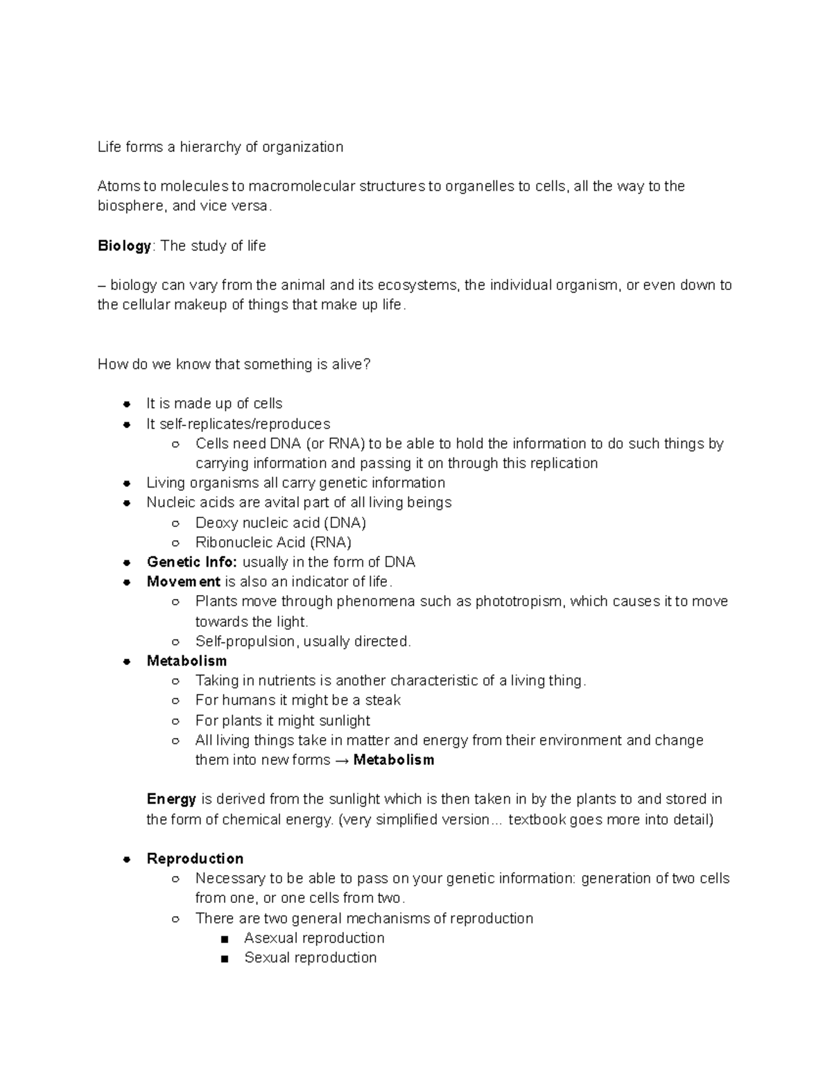 Biology 101: Characteristics of Living Organisms and Cell Functions ...