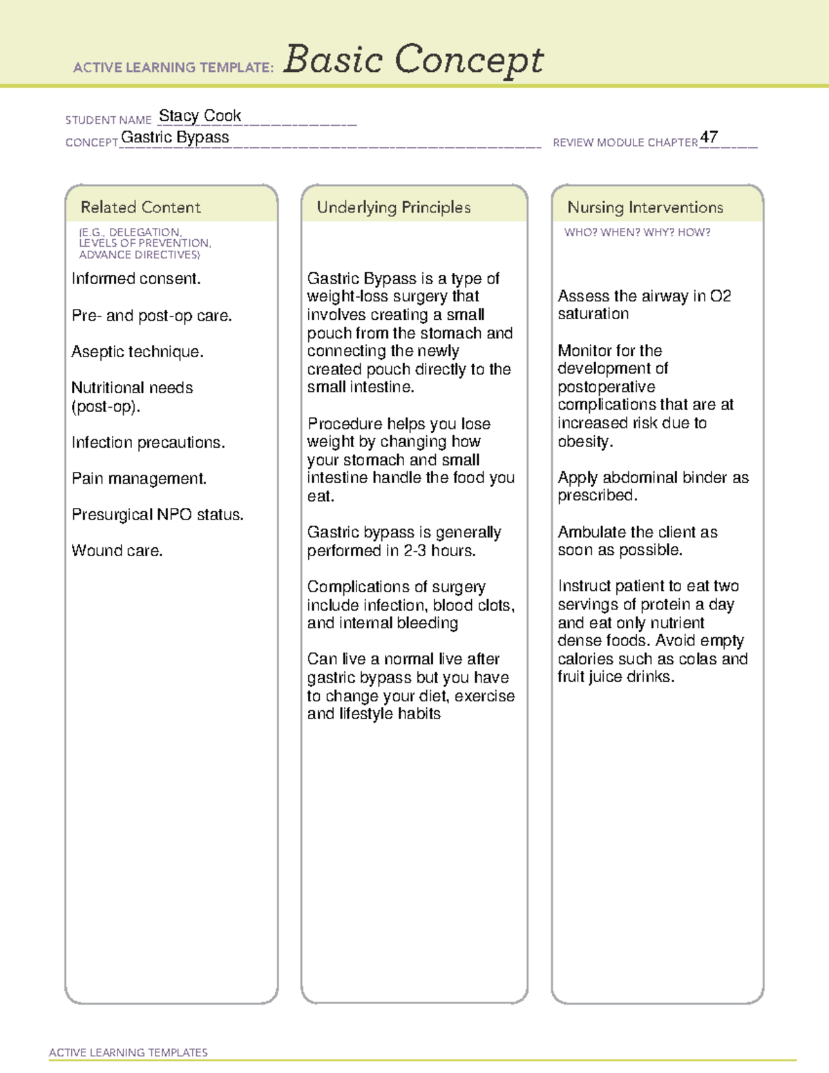 ATI Basic Concept - Gastric Bypass - ACTIVE LEARNING TEMPLATES Basic ...