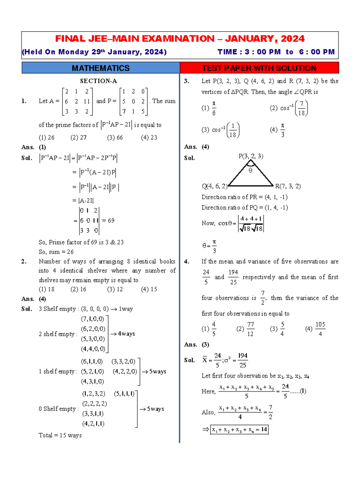 FINAL EXAM MATHEMATICS TEST PAPER WITH SOLUTIONS (JAN 2024) - Studocu