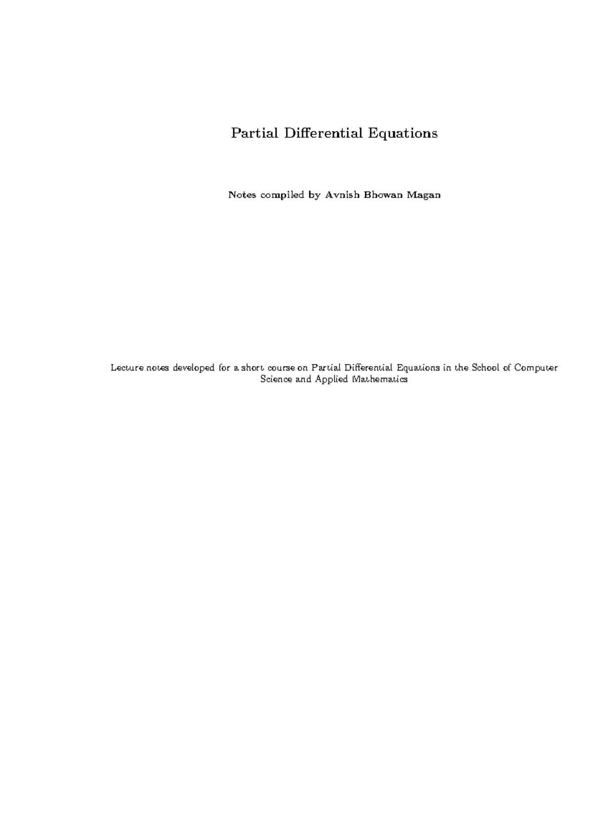 Pdes Lecture Notes Partial Differential Equations Partial Differential Equations Notes