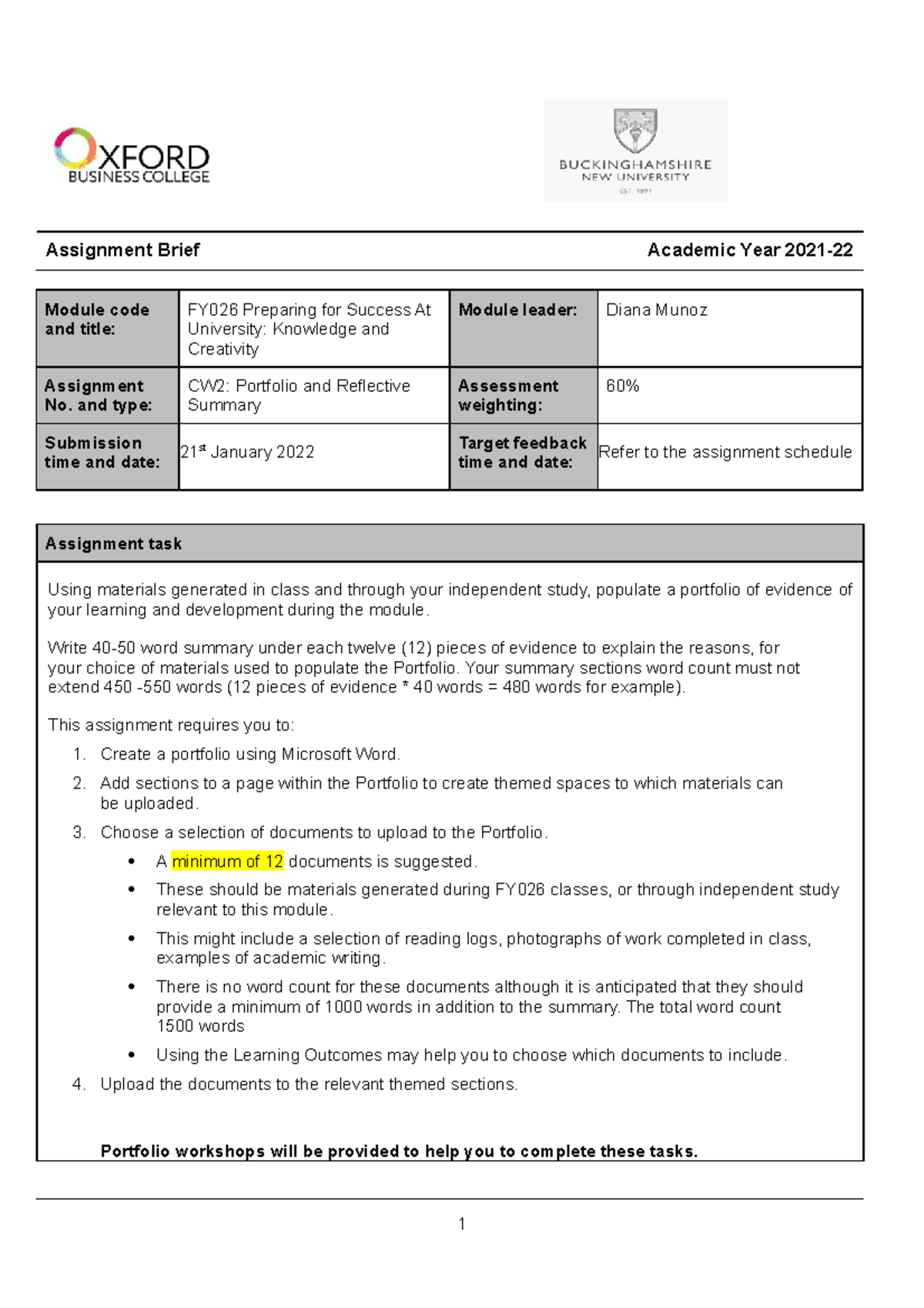 FY026 CW2 Assignment Brief CW2 PSKC - Assignment Brief Academic Year ...