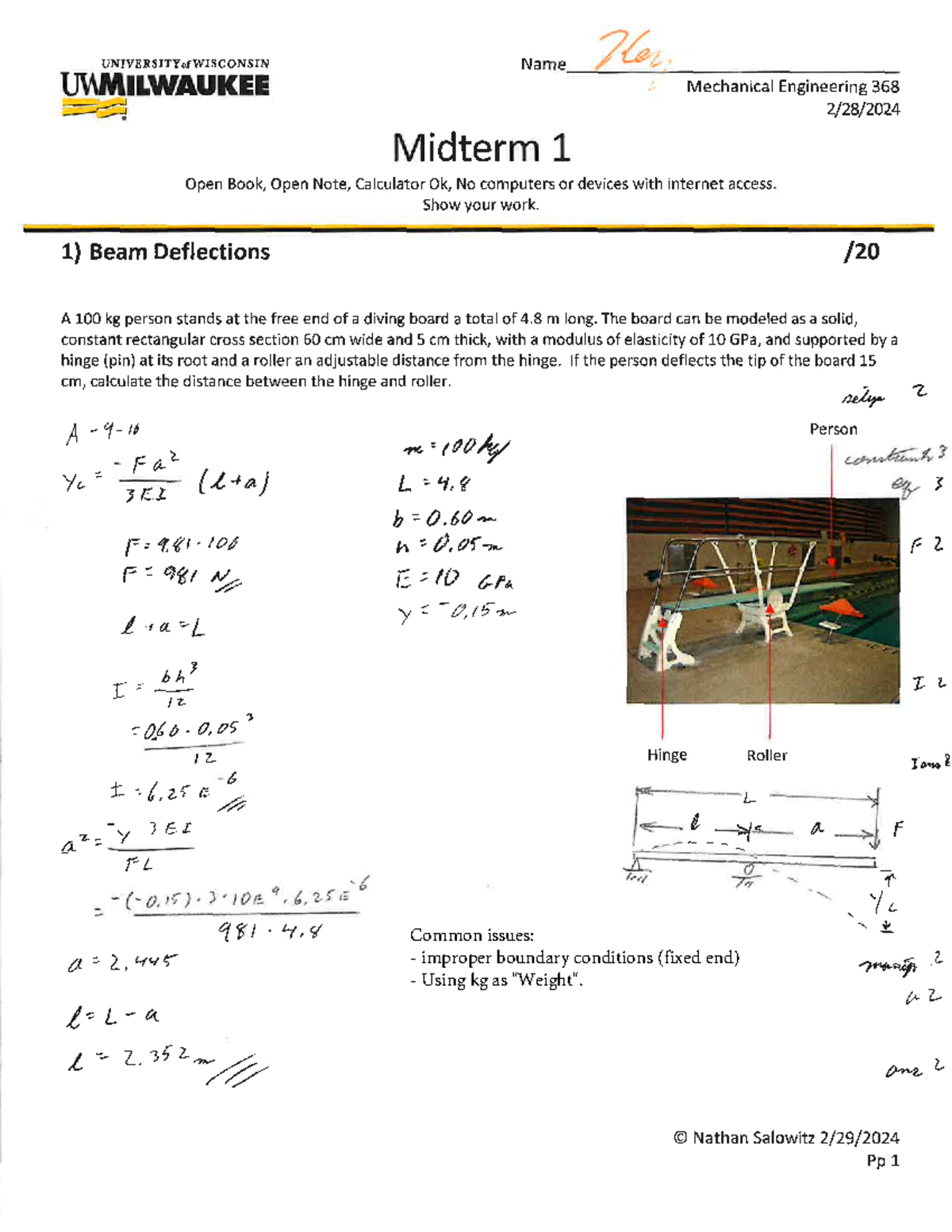 368 Midterm 1 Example Solutions: Boundary Conditions & Slenderness ...