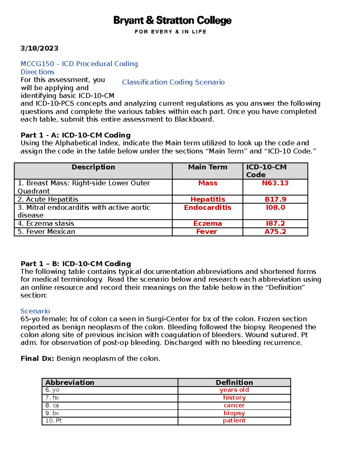MCCG150 - ICD-10-CM & ICD-10-PCS Coding Assessment Guide - Studocu
