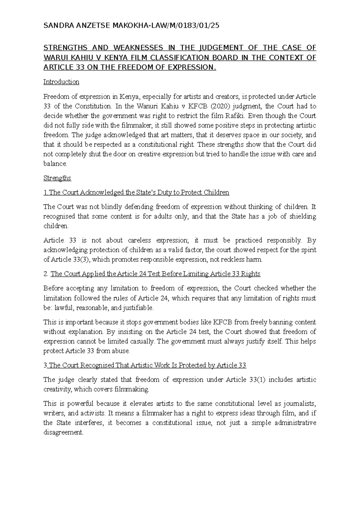 BILL OF RIGHTS CAT 1: Analyzing Strengths & Weaknesses in Warui Kahiu ...
