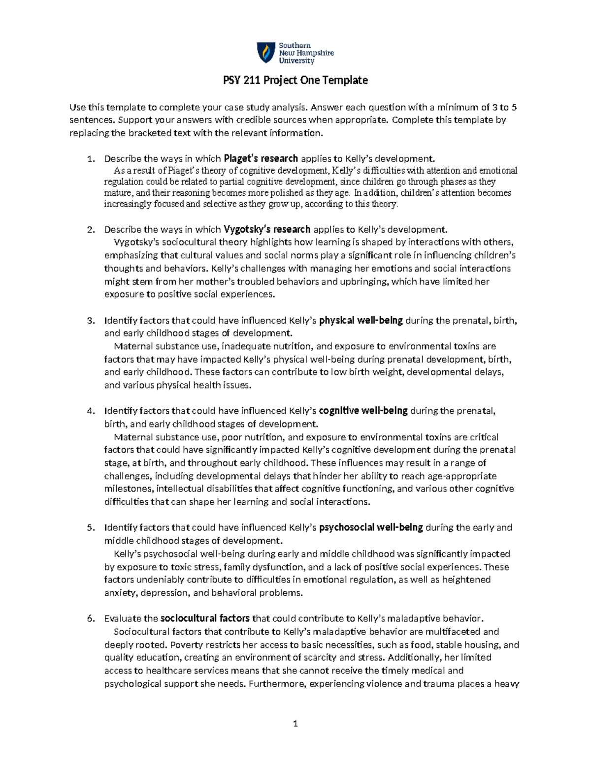 PSY 211 Project One - Work - PSY 211 Project One Template Use this template to complete your ...