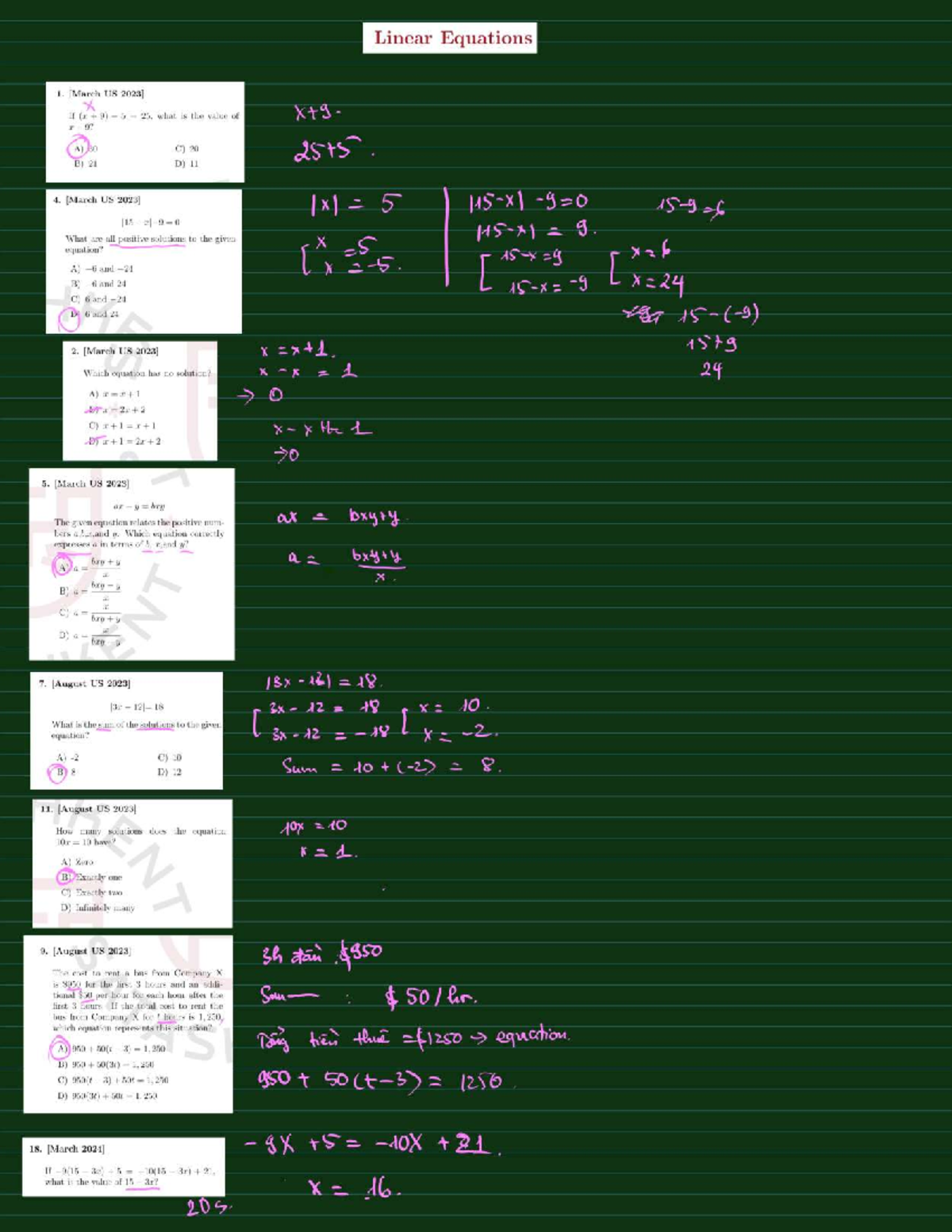 Linear Equations 1: Practice Problems and Solutions (US) - Studocu