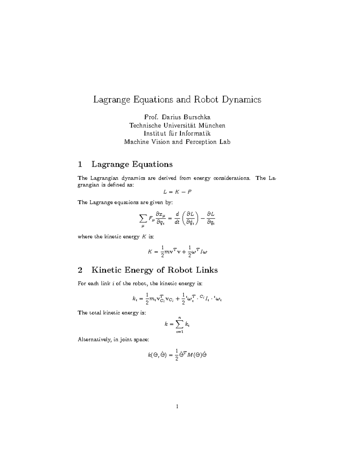 Chapter 5: Lagrange Equations in Robot Dynamics - Studocu