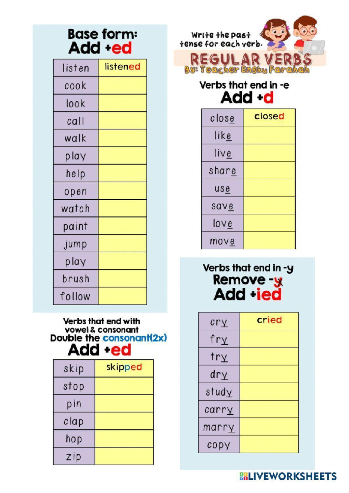 Add -ed Form: Regular Verbs Past Tense Guide (ENG101) - Studocu