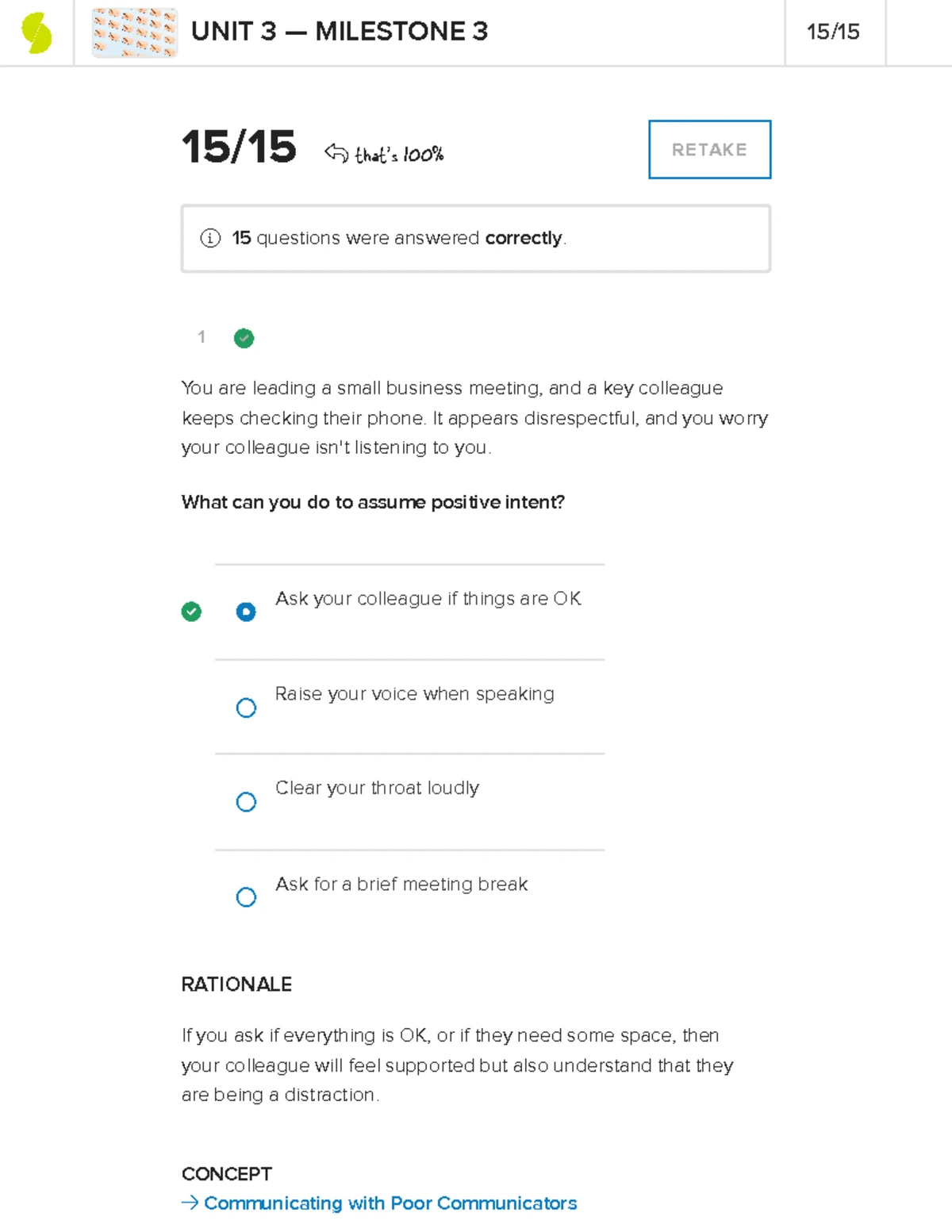 Milestone 3 Business Communication - 1 12/15 that's 80% RETAKE 12 ...