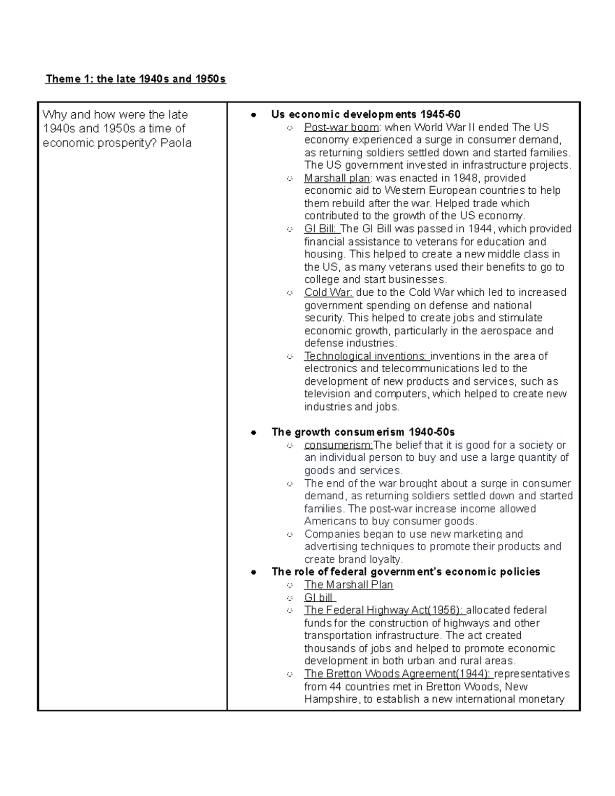 Study Guide The U.S 1944-92 - Theme 1: the late 1940s and 1950s Why and ...