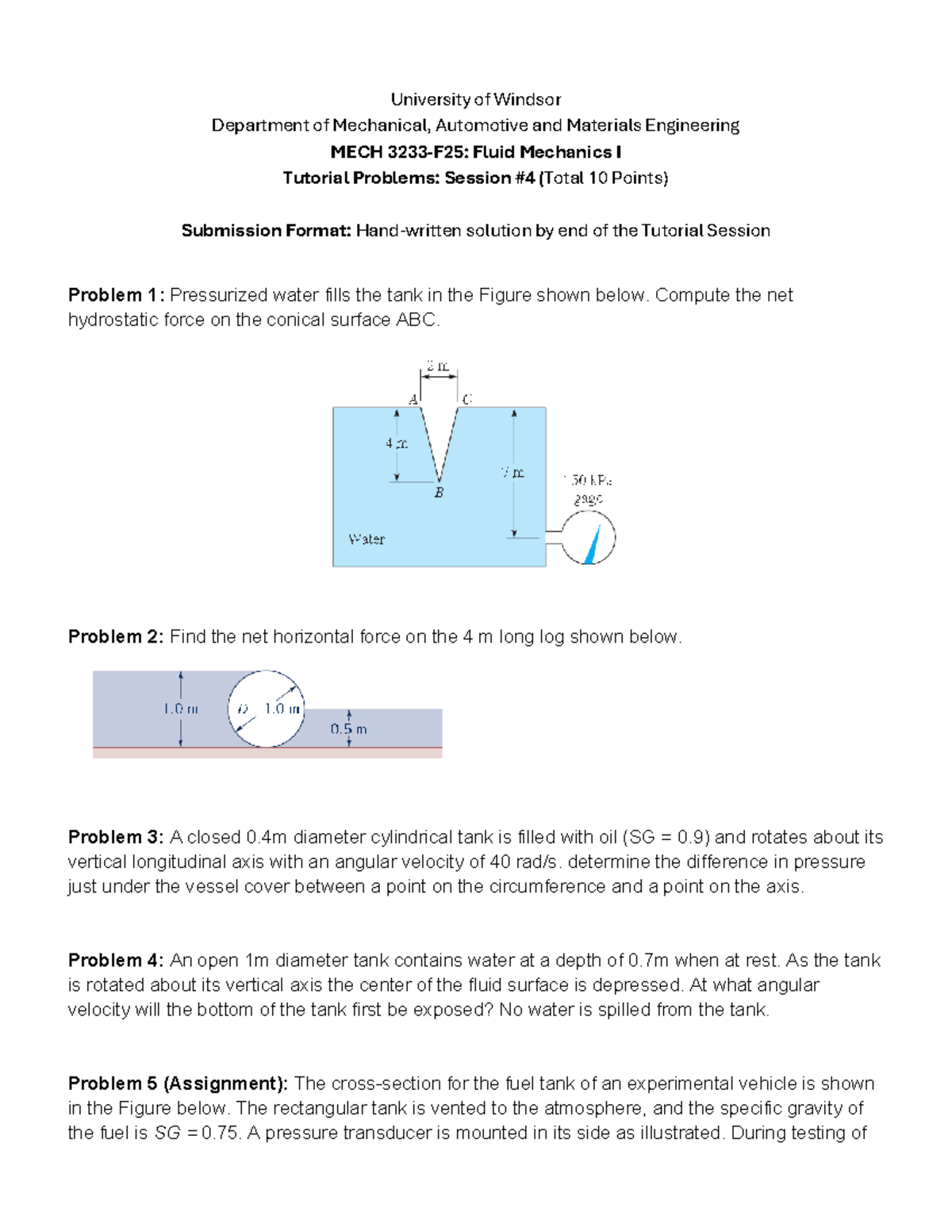 MECH Fluid Mechanics I Tutorial Problems - Session 4 Solutions - Studocu
