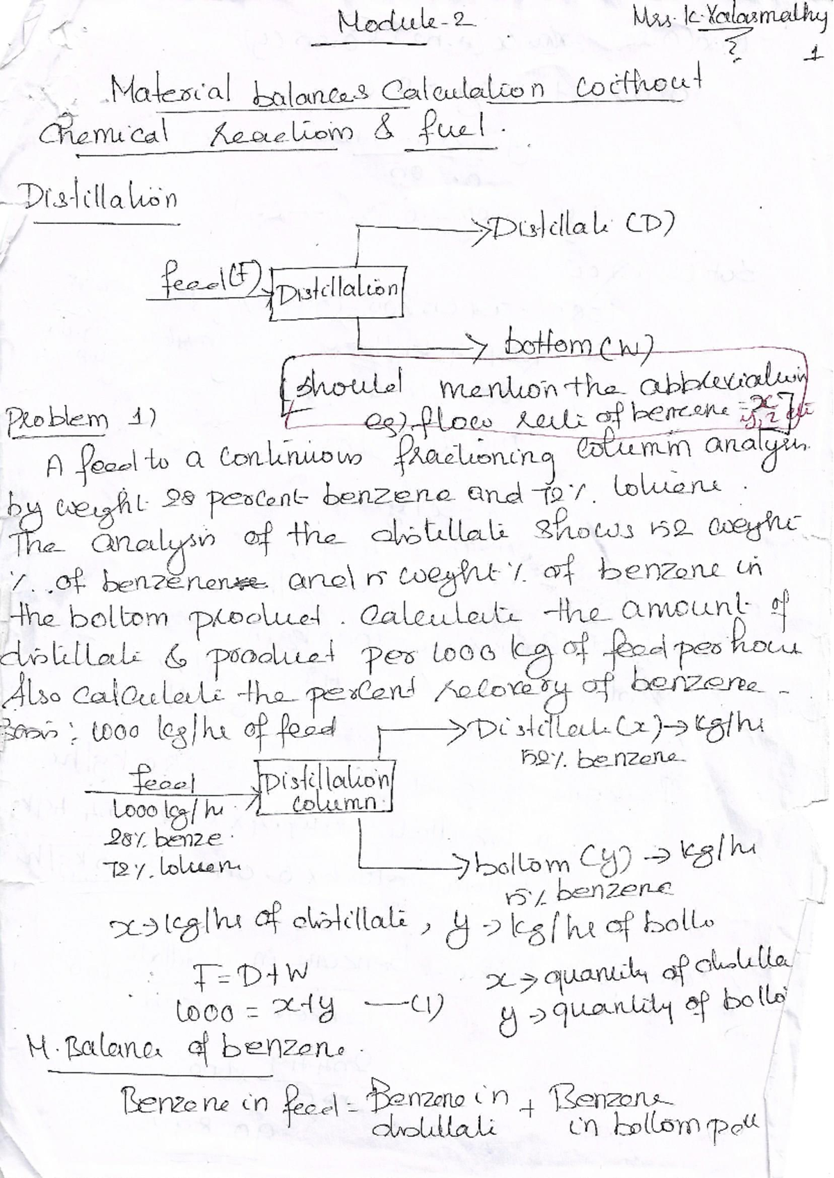 Material Balances in Distillation: Calculations for Benzene & Toluene ...
