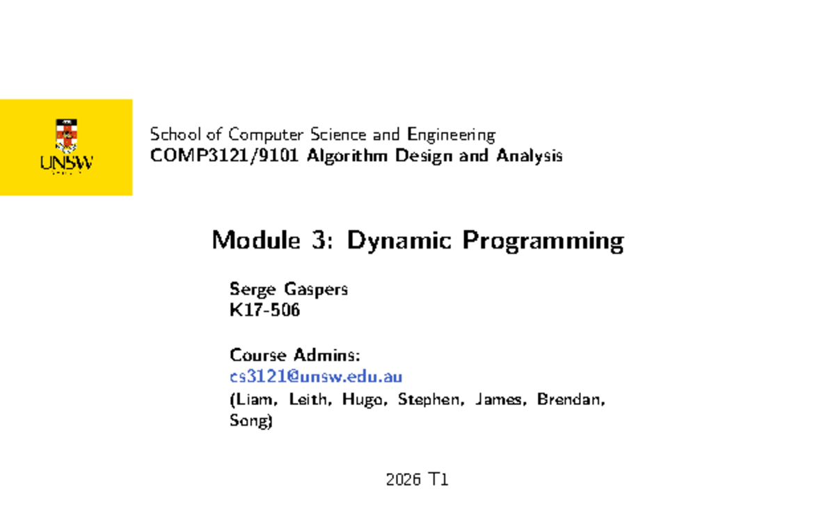 Algorithm Design and Analysis (CSE 2026 T1): Dynamic Programming Notes ...