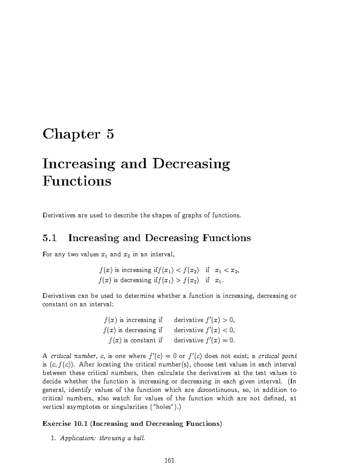 Lecture Notes 10: Increasing and Decreasing Functions (Chapter 5) - Studocu