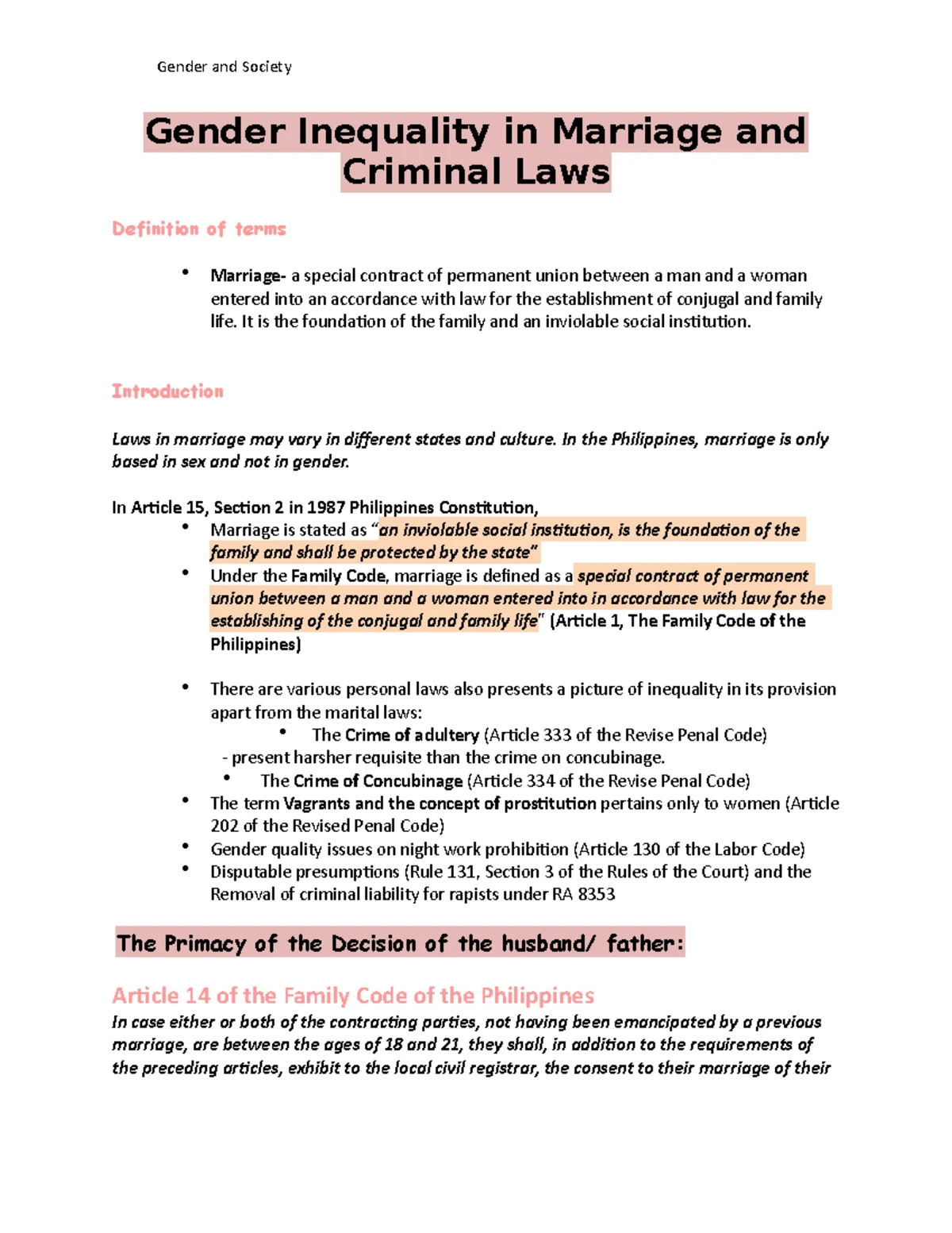 Gender and Society 1st Semester - Chapter 1. Why Gender is Important ...