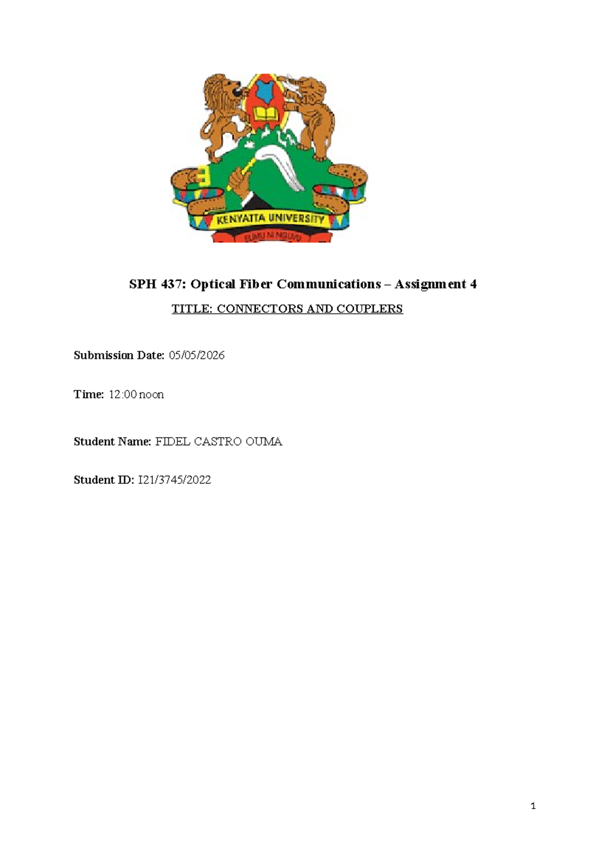 SPH 437: Optical Fiber Communications Assignment 4 - Connectors ...