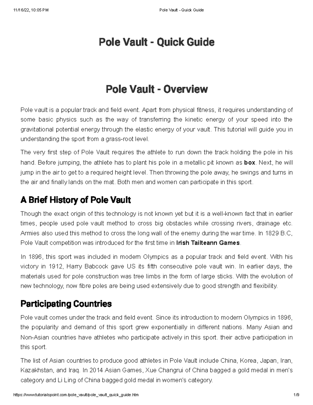 Pole Vault - Quick Guide - Apart from physical fitness, it requires ...