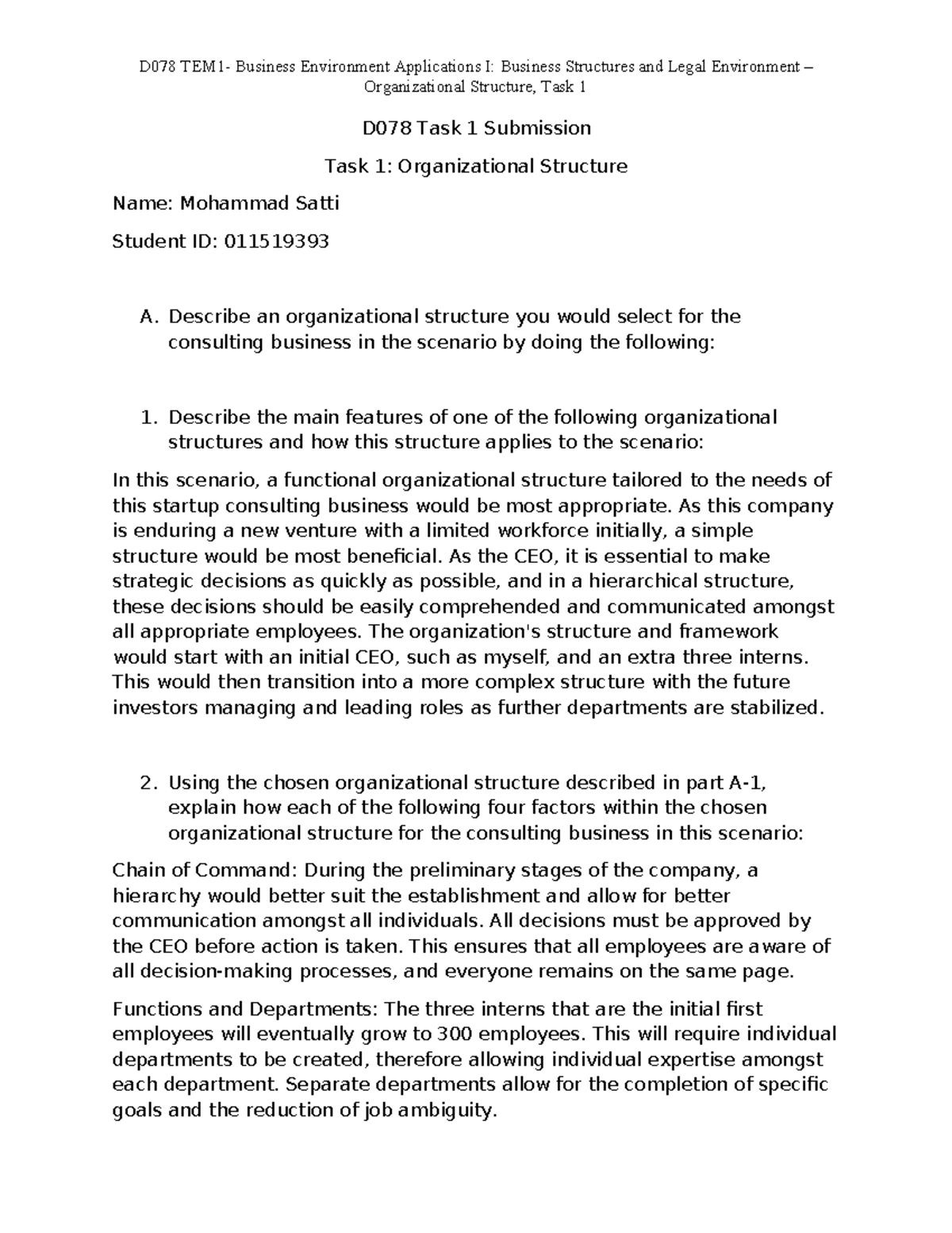 D078 - Task 1: Organizational Structure and Its Impact on Effectiveness ...