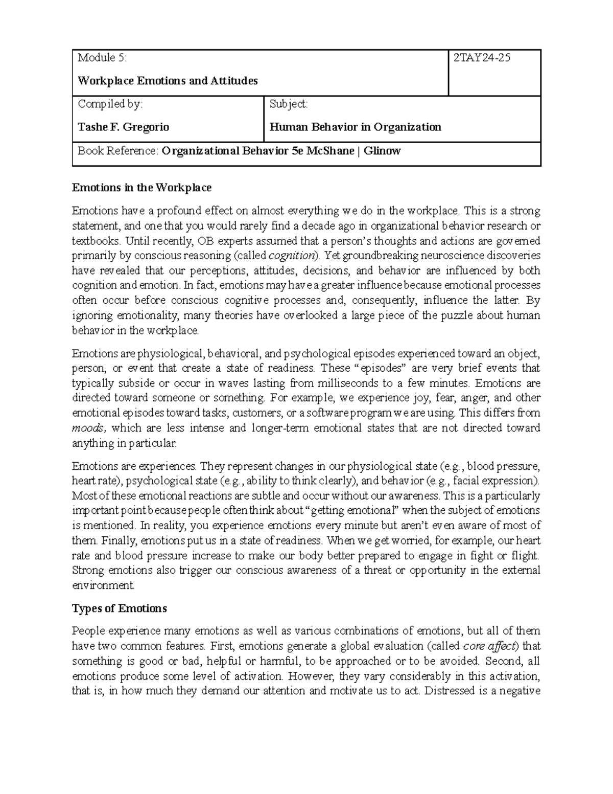Module 5 Workplace Emotions and Attitudes - Workplace Emotions and ...