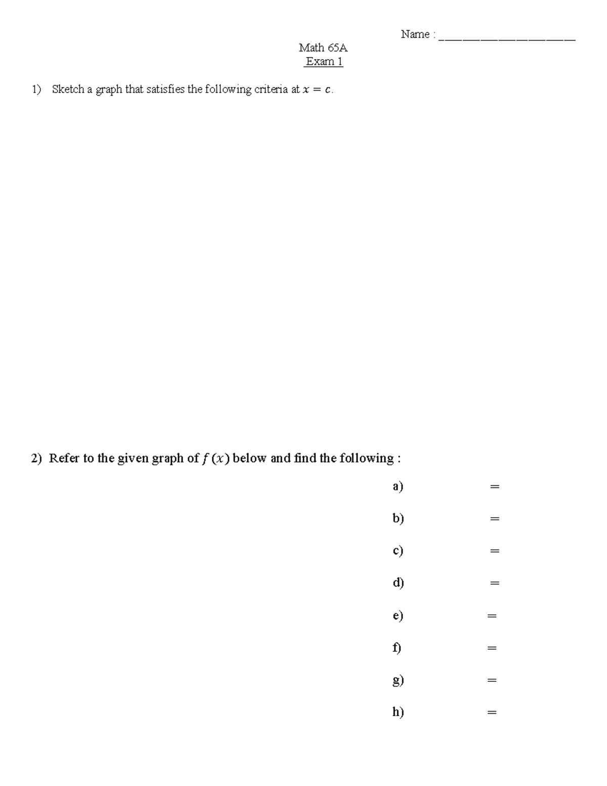 Math 65A Exam 1 (2.1-2.5, 3.1) Form C - Answer Sheet Guide - Studocu