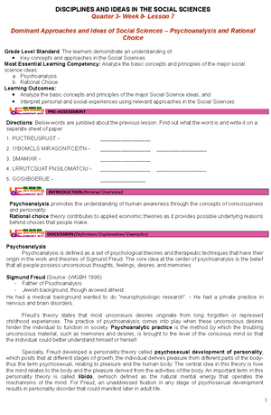 Humss-DISS Module 6 Q1 Week6 - SHS Discipline and Ideas in the Social ...