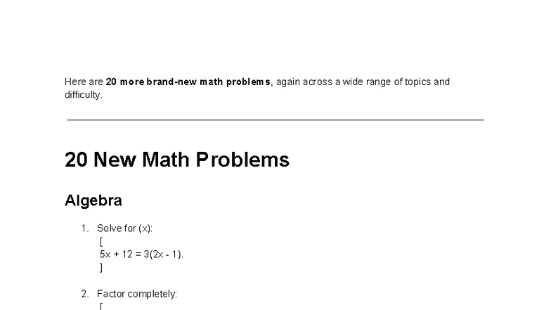 Coursehero - Math notes - Here are 20 more brand-new math problems ...
