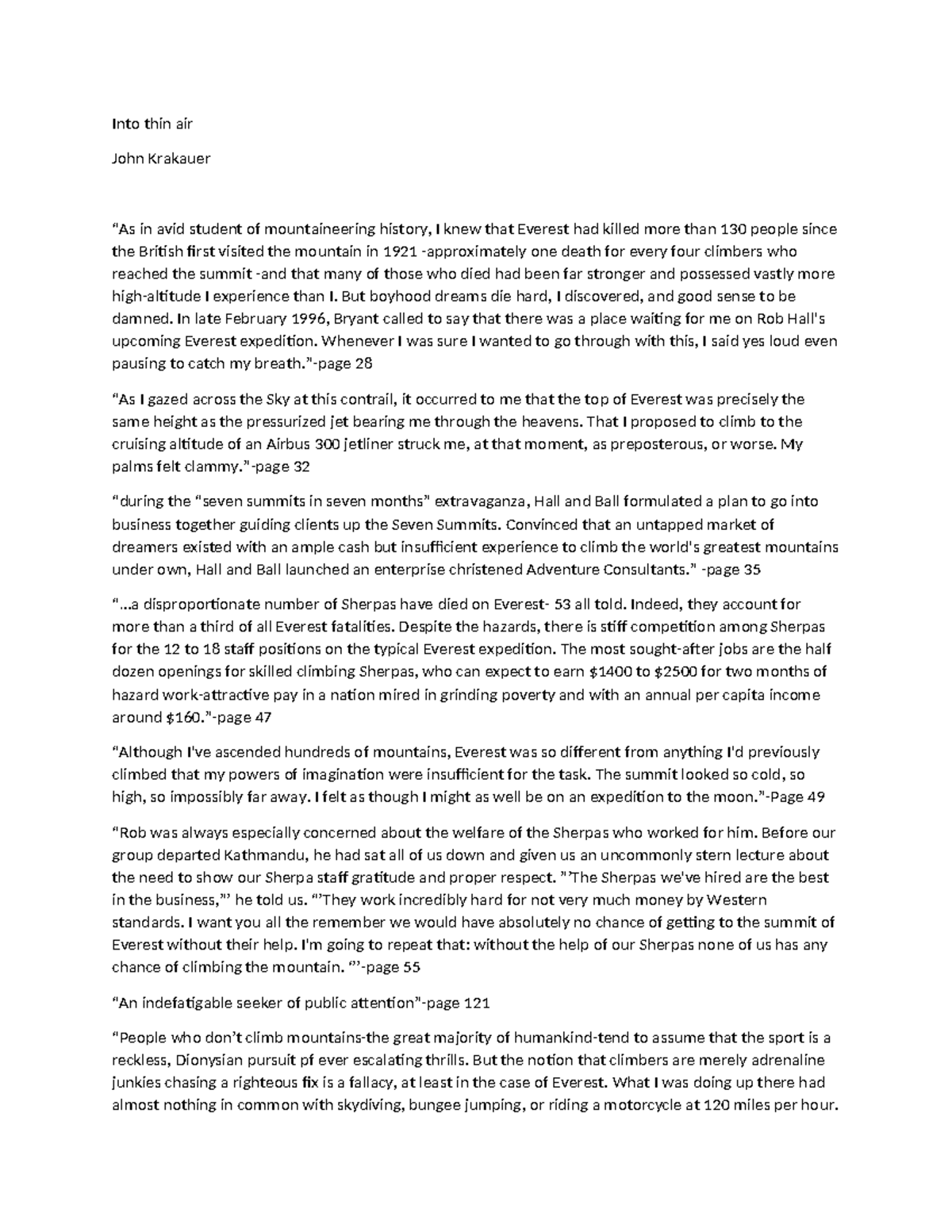 Into Thin Air: Insights from John Krakauer's Everest Expedition - Studocu