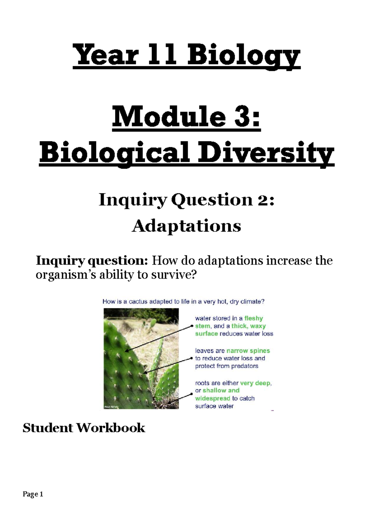 Year 11 Biology 11BIOM3: Adaptations and Survival in Organisms - Studocu