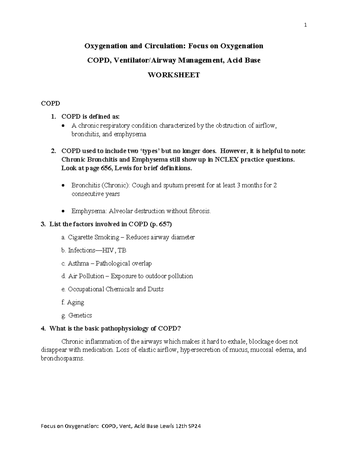 COPD: Ventilation Management & Oxygenation Focus Worksheet HN - Studocu