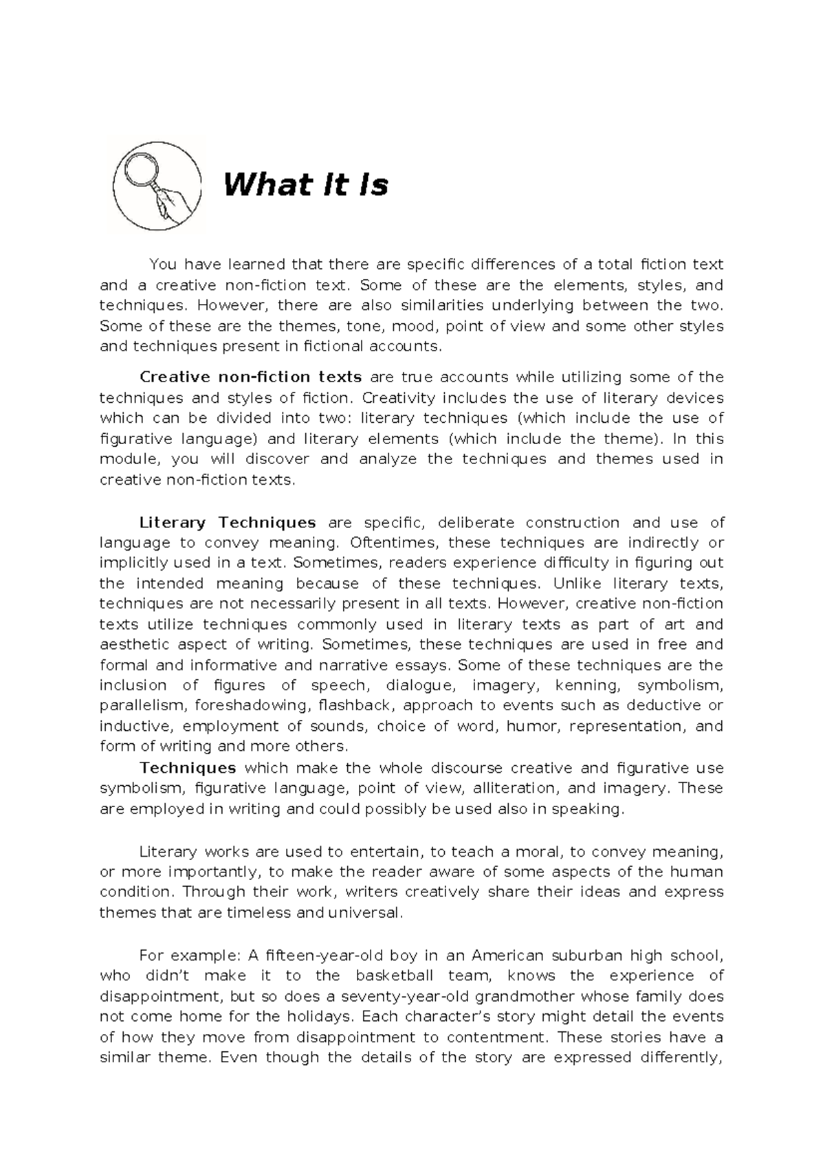 Module 1: Exploring Literary Techniques in Creative Non-Fiction - Studocu