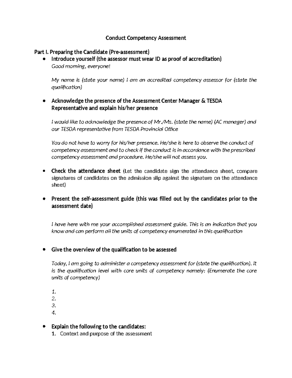 TM 1 CCA Flow: Conducting Competency Assessment Part I - Studocu